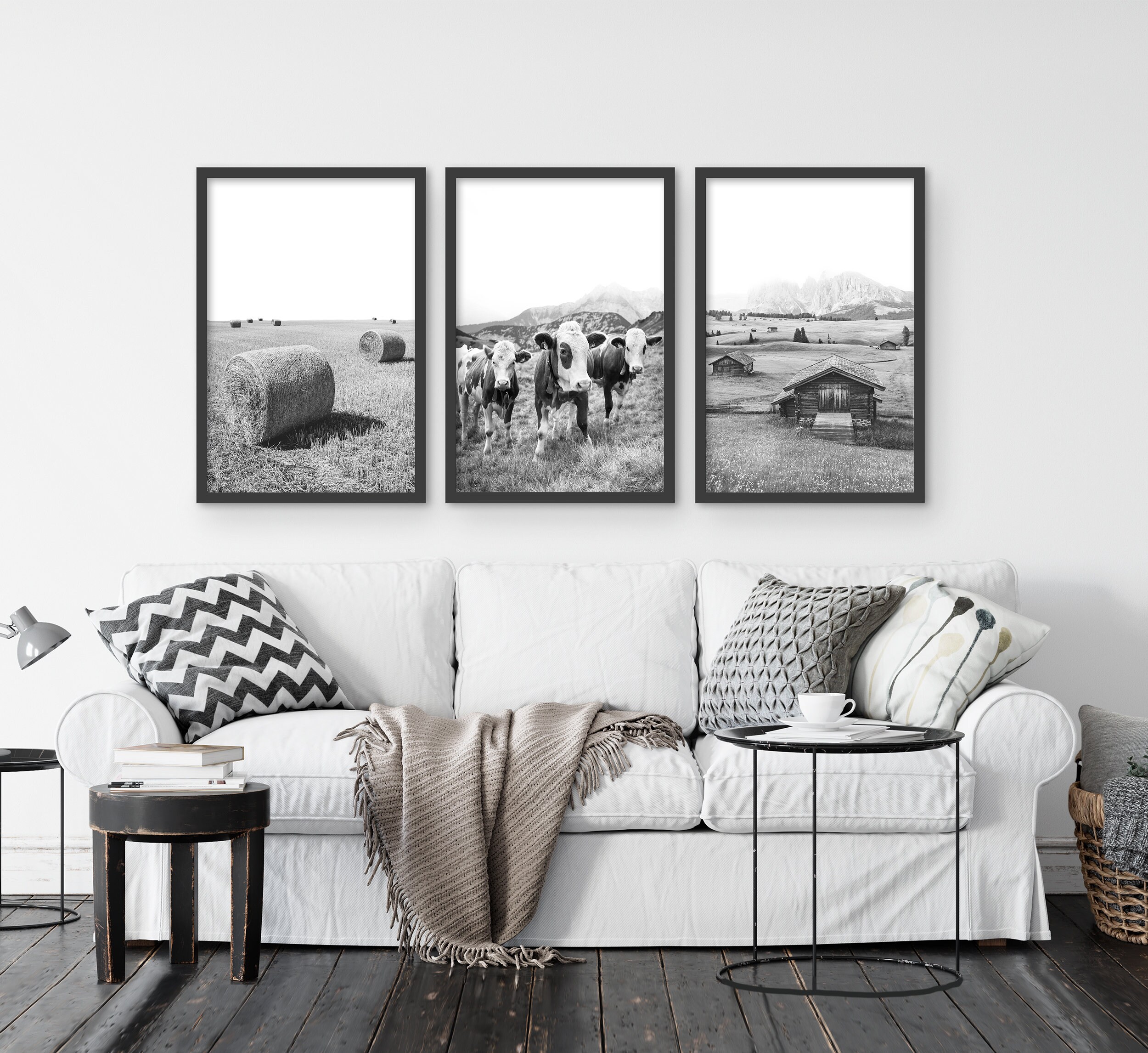 Black White Farm Country Set Photo Rustic Cottage Art Nursery - Etsy