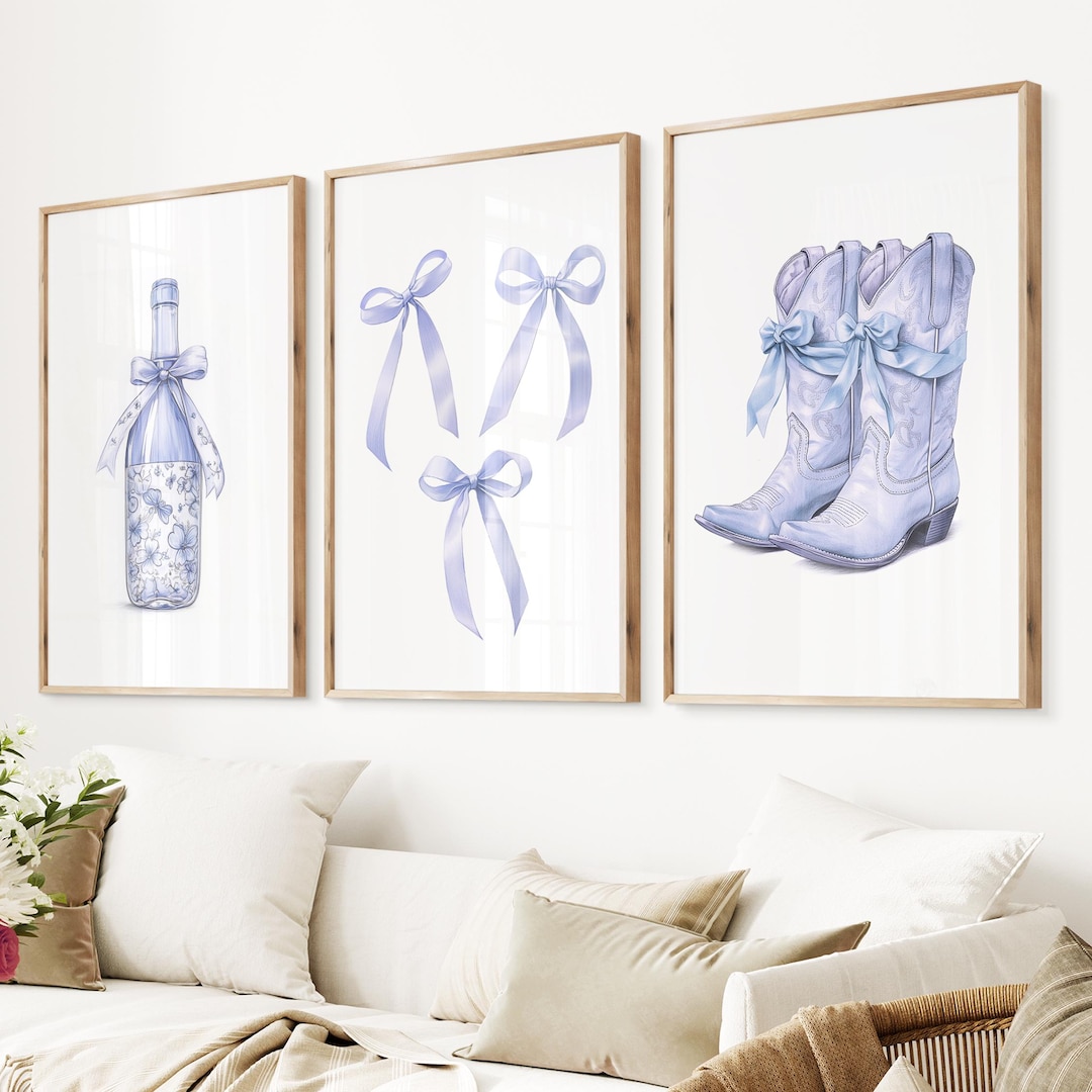 Preppy Blue Wall Art Set: Bows, Boots, Bottle Prints - Etsy