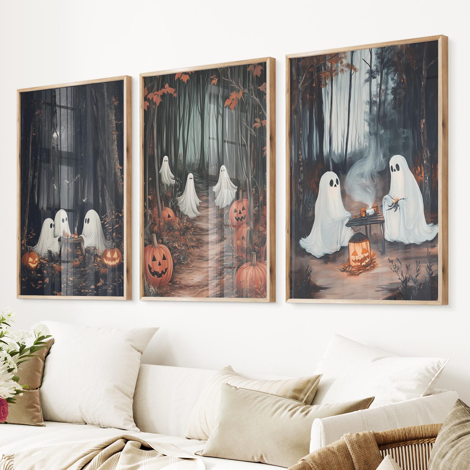 Halloween Ghost Print Set: Spooky Autumn Wall Art - Etsy