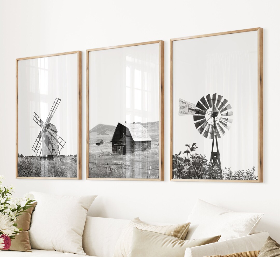 Farm Set of 3 Poster Large Rustic Set 3 Photo Windmill Wall Decor ...