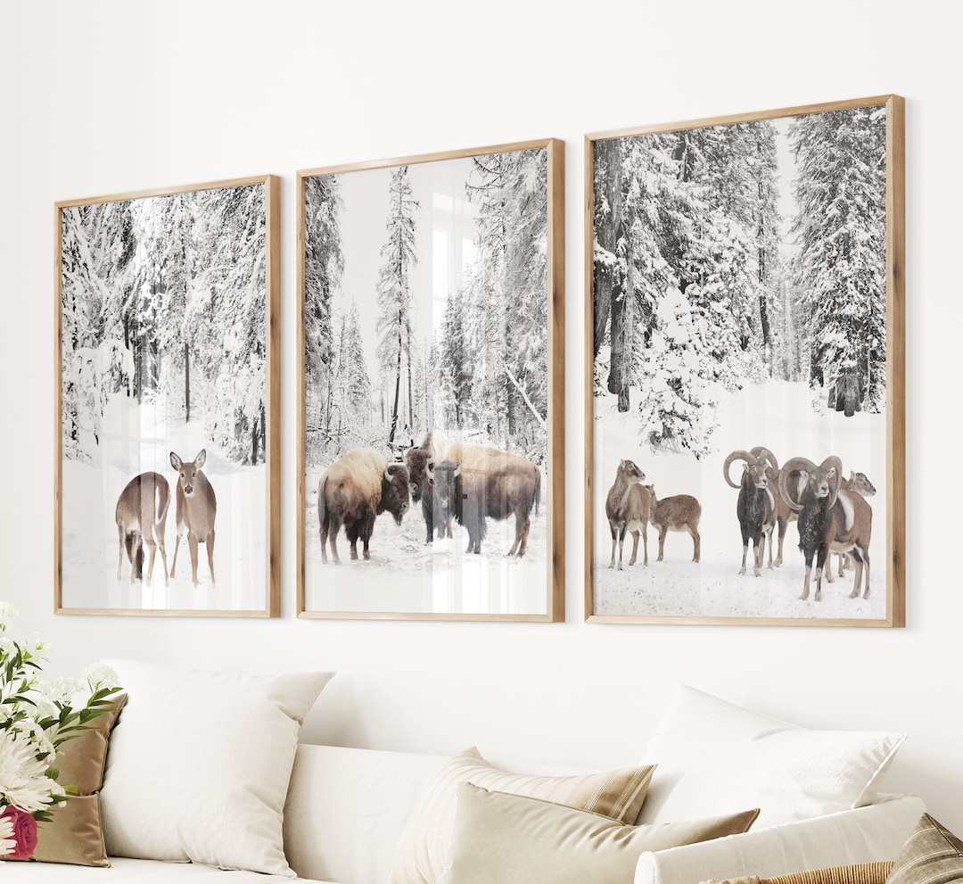 Winter Animal Prints Nursery Deer Poster Nordic Christmas Winter Goat ...