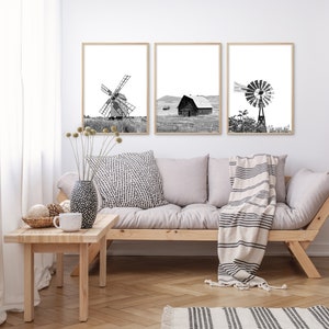 Farm Set of 3 Poster Large Rustic Set 3 Photo Windmill Wall Decor ...