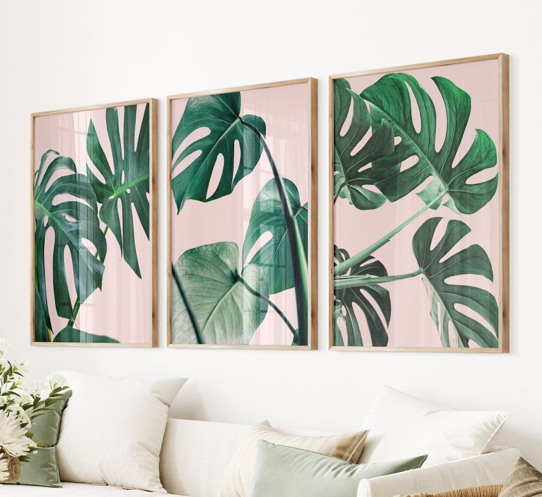 Pink Monstera Print Set: Botanical Boho Triptych - Etsy