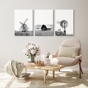 Farm Set of 3 Poster Large Rustic Set 3 Photo Windmill Wall Decor ...