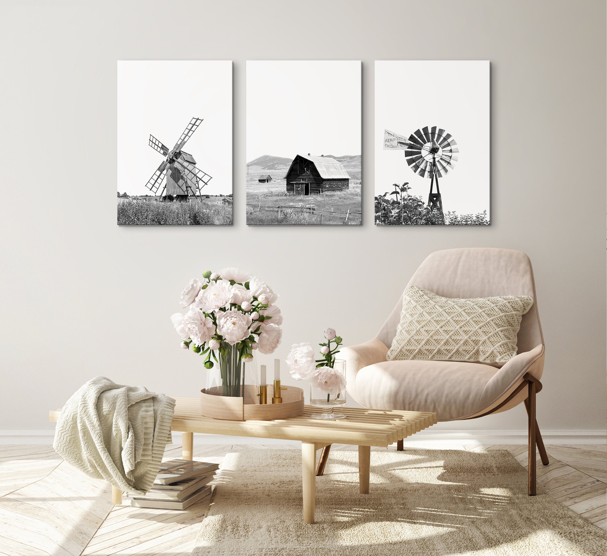 Farm Set of 3 Poster Large Rustic Set 3 Photo Windmill Wall - Etsy