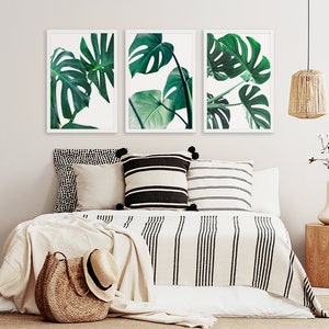 Monstera Set of 3 Tropical Leaves Botanical Photo Green Leaf Wall Art ...