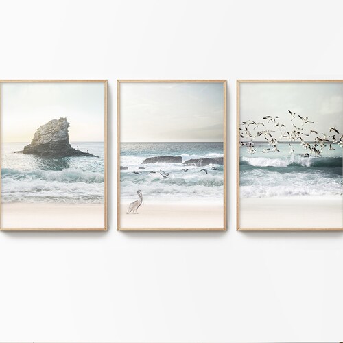 Beach Wall Art Beach Print Ocean Wall Art Coastal Print Set - Etsy