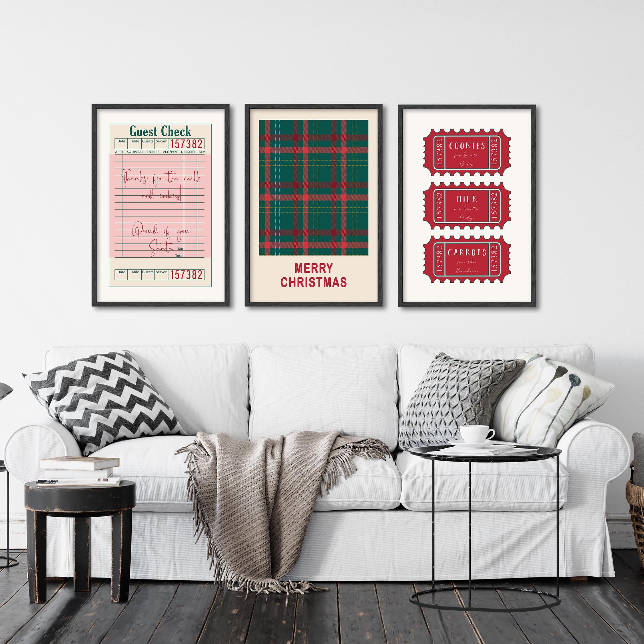 Funny Christmas Wall Art Prints: Santa Guest Check, Cozy Kitchen Decor ...