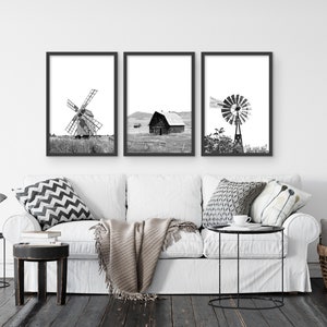 Farm Set of 3 Poster Large Rustic Set 3 Photo Windmill Wall Decor ...