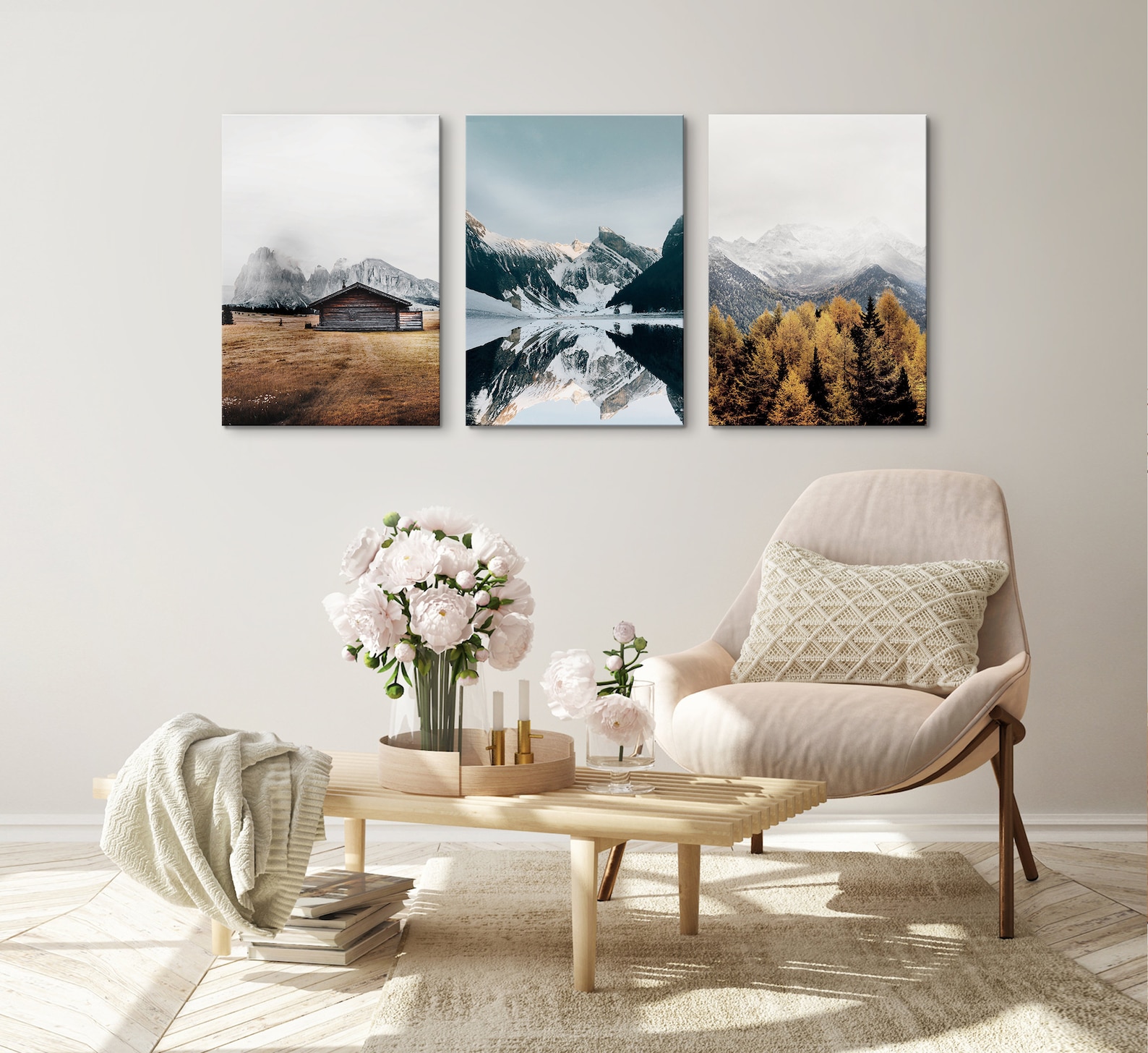 Farm Nature Set Forest Lake Poster Rustic Wall Art 3 Piece | Etsy