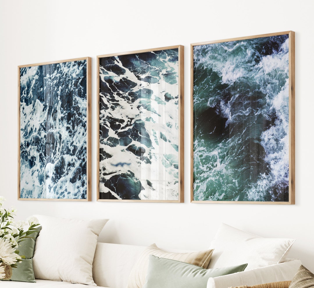 Ocean Poster Set of 3 Waves Large Modern Waves Photo California Ocean ...