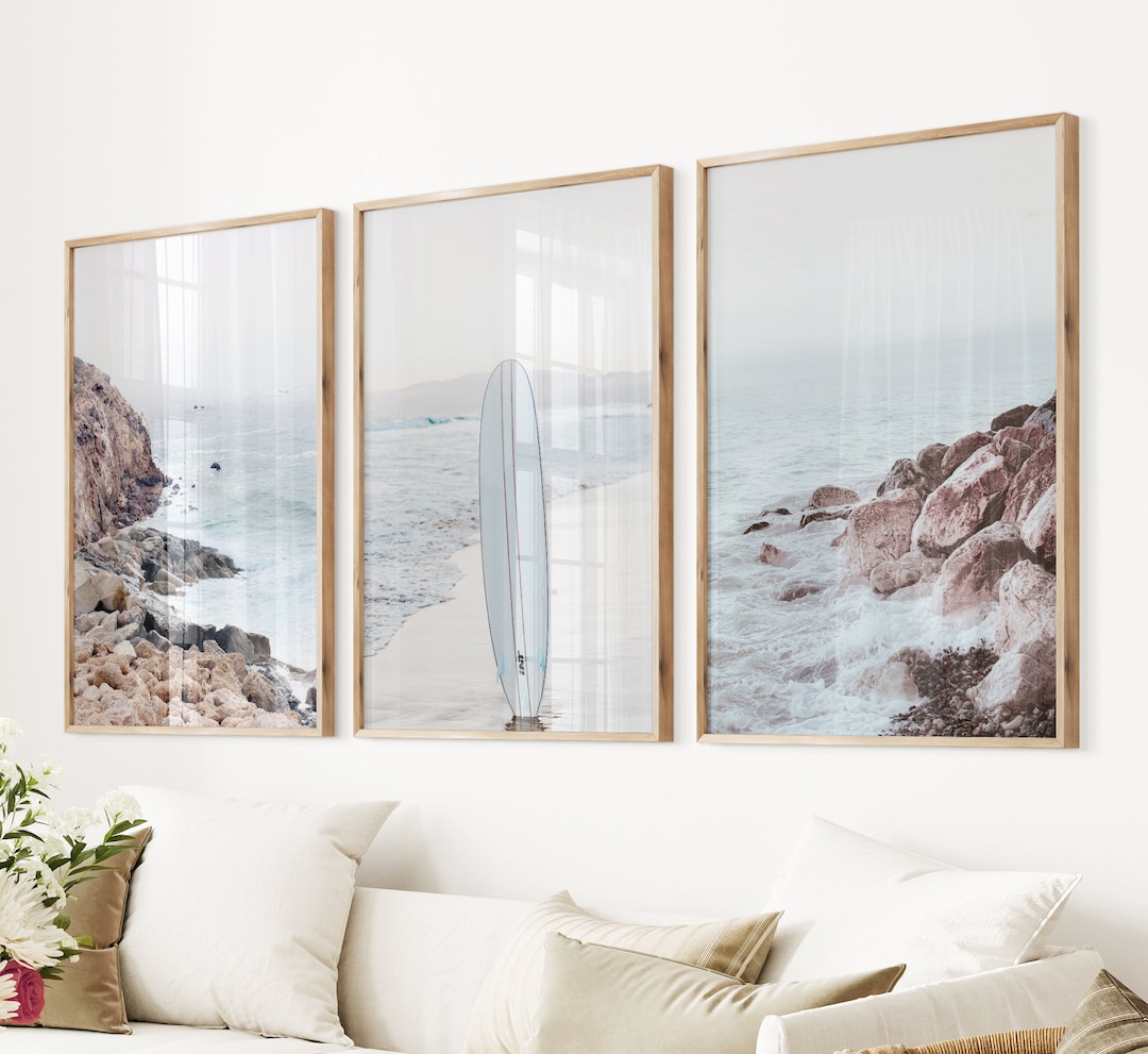 Coast Wall Art Set California Ocean 3 Pieces Beach Print Surf Board ...