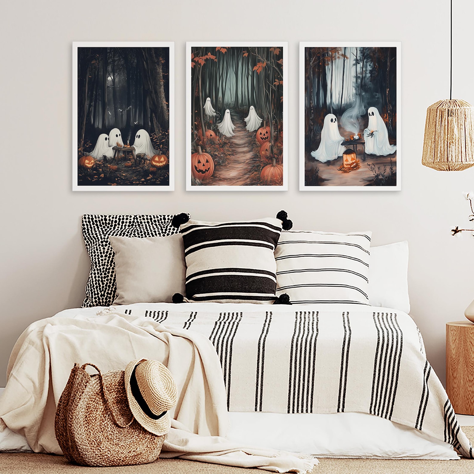 Halloween Ghost Print Set: Spooky Autumn Wall Art - Etsy