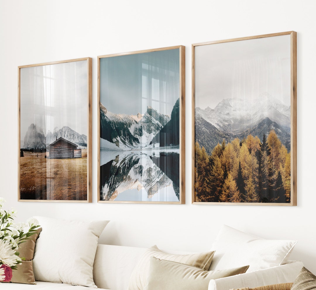 Farm Nature Set Forest Lake Poster Rustic Wall Art 3 Piece Nature Photo ...