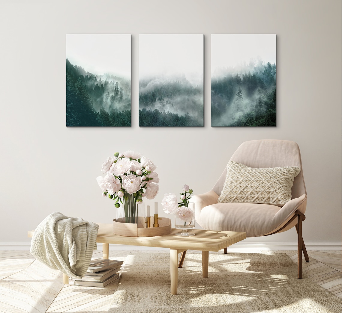 Fog Forest Set of 3 Misty Nature Poster Scandinavian Forest | Etsy