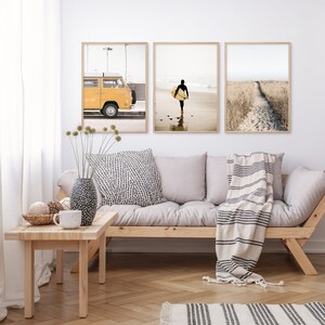 Large Beach Print 3 Piece Beach Set Surf Poster Set of 3 Yellow Van ...