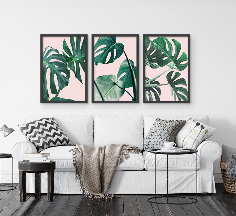 Pink Monstera Print Set: Botanical Boho Triptych - Etsy