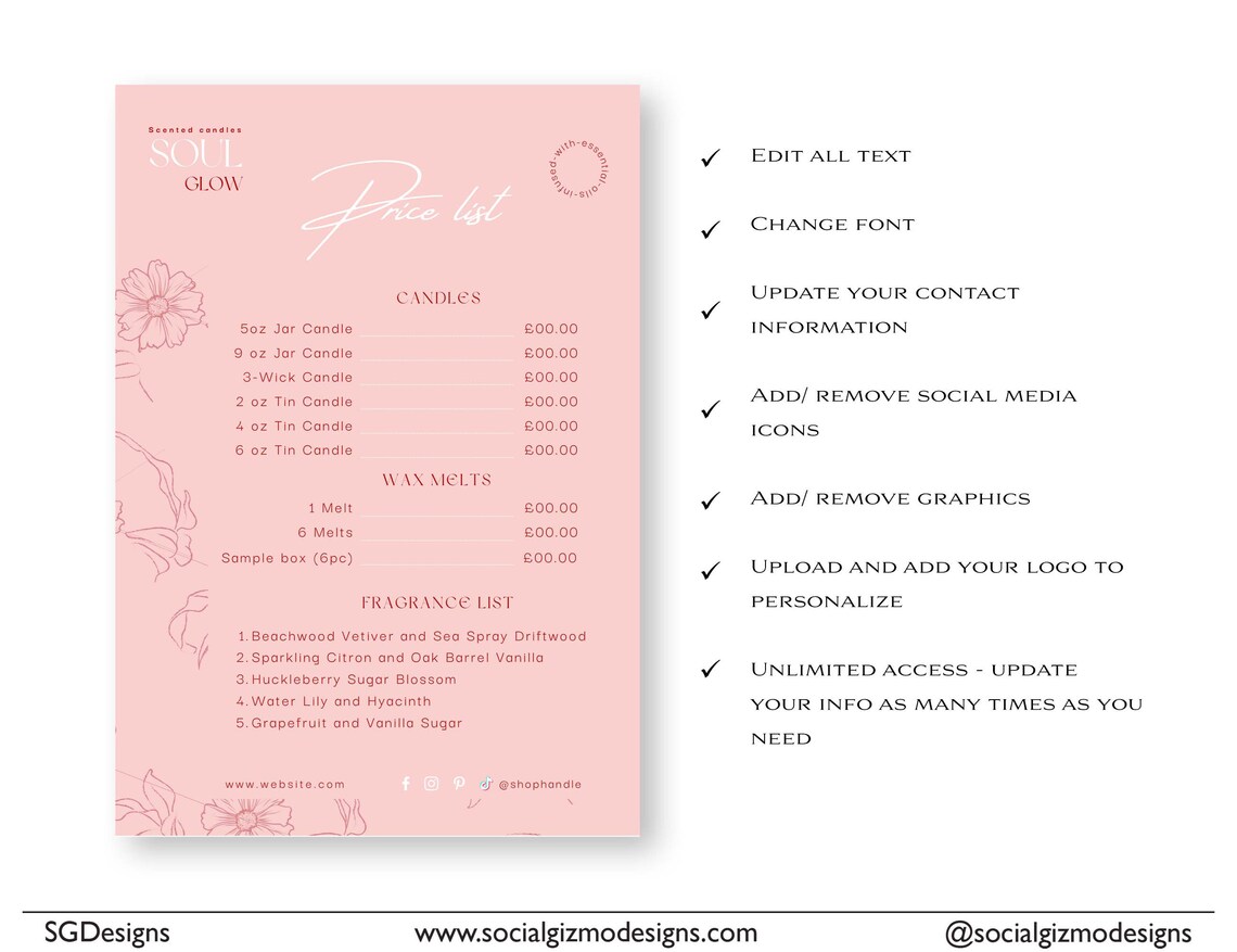 Editable Price List Template for Candles DIY Scent Menu Menu - Etsy