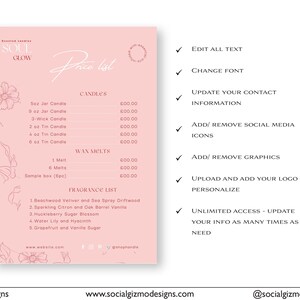 Editable Price List Template for Candles, DIY Scent Menu Menu for ...