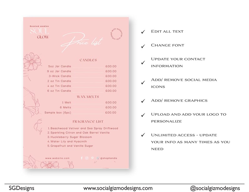 Editable Price List Template for Candles DIY Scent Menu Menu - Etsy