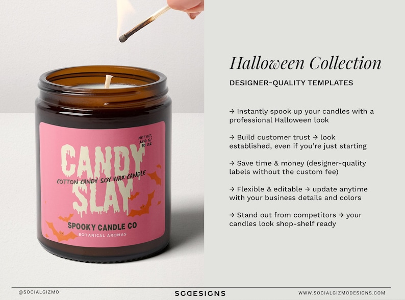 Editable Halloween Candle Label Template, DIY Spooky Pink Canva Label ...