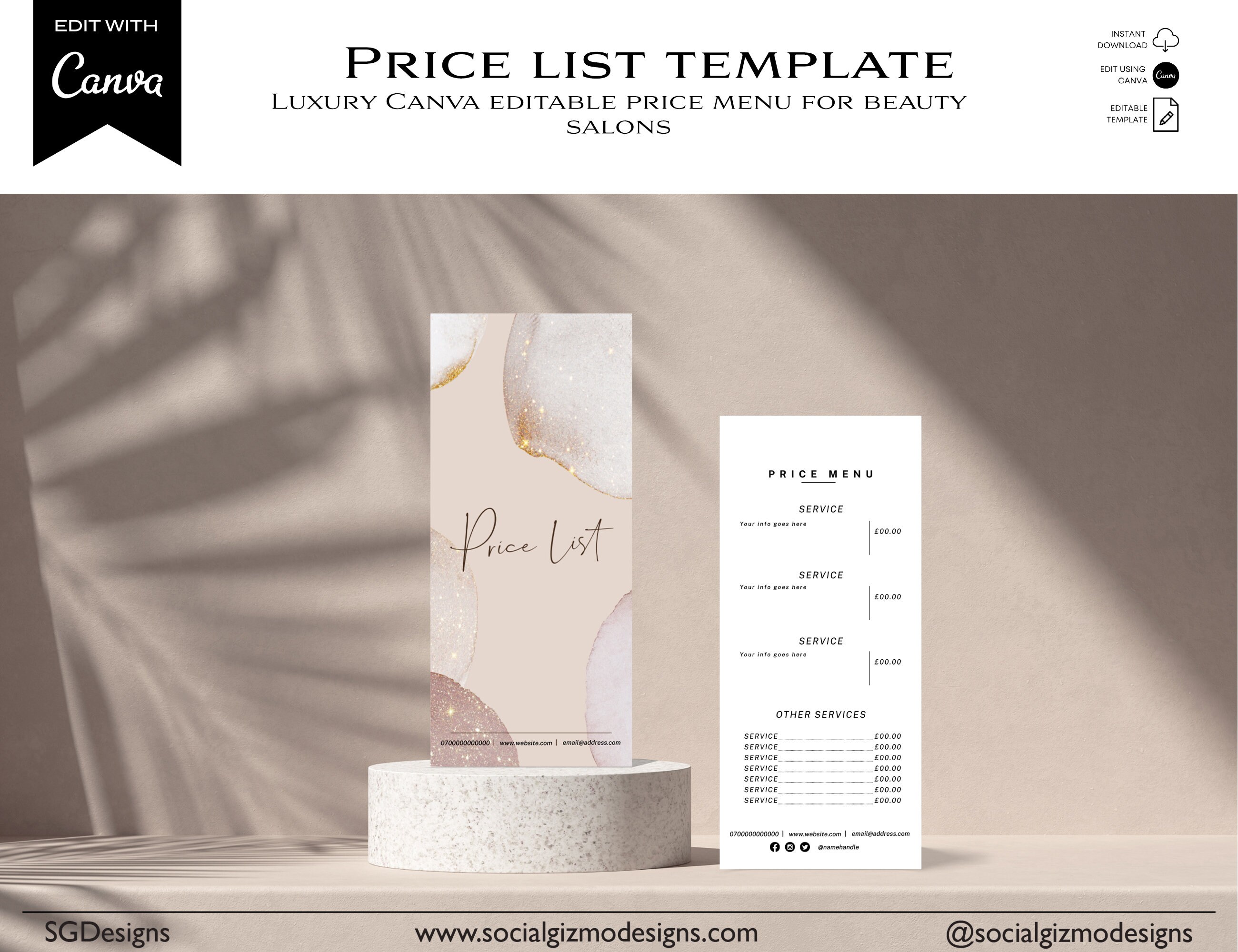 Salon Price List Template, Editable Price Menu for Beauty Salon, Beige ...