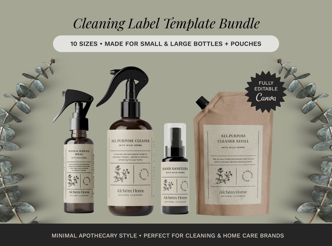 Apothecary Cleaning Label Bundle, Editable Canva Templates, Modern ...