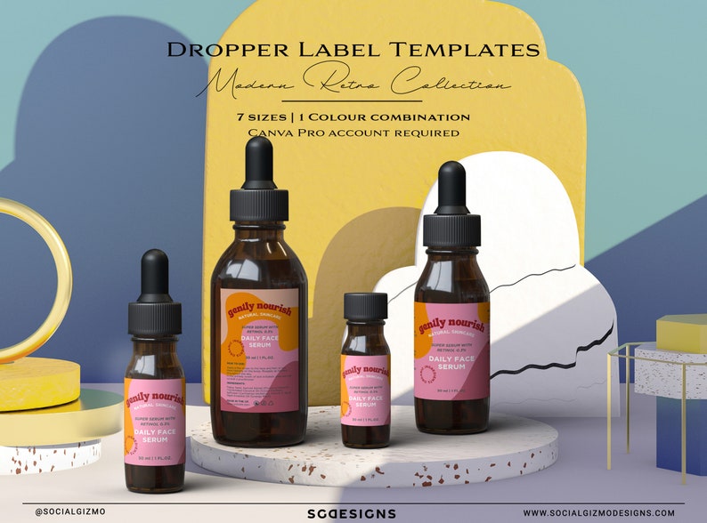 DIY Retro Dropper Label Template, Bold Serum Label Templates, Modern ...