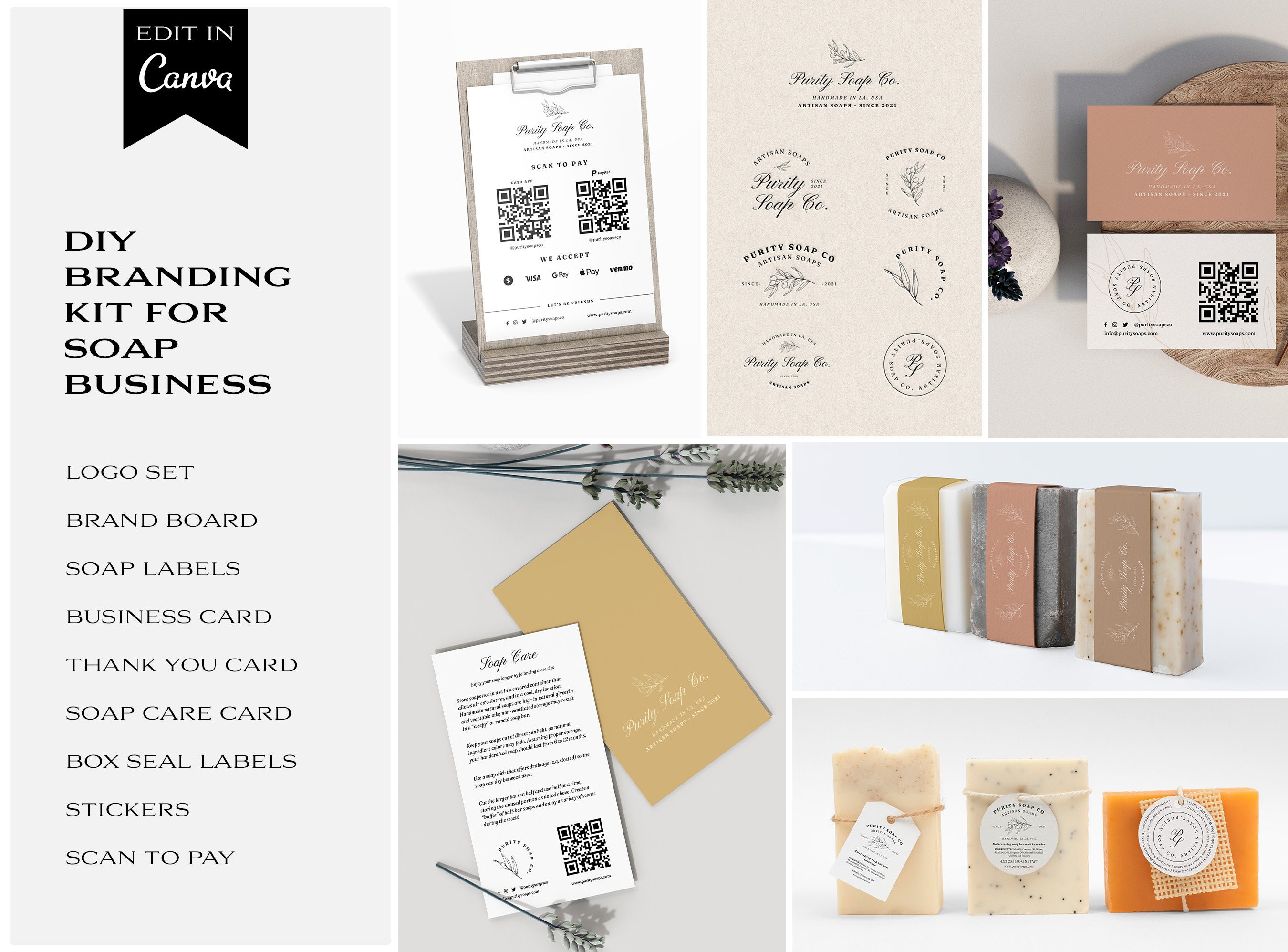 Pastel Elegant Soap Branding Templates DIY Soap Branding Kit - Etsy