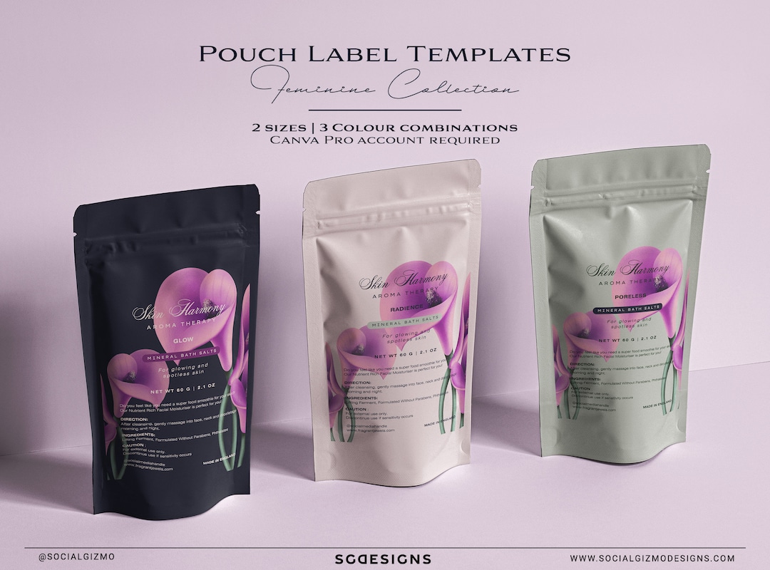 DIY Floral Pouch Label Templates, Elegant Pouch Label, Editable Bath ...