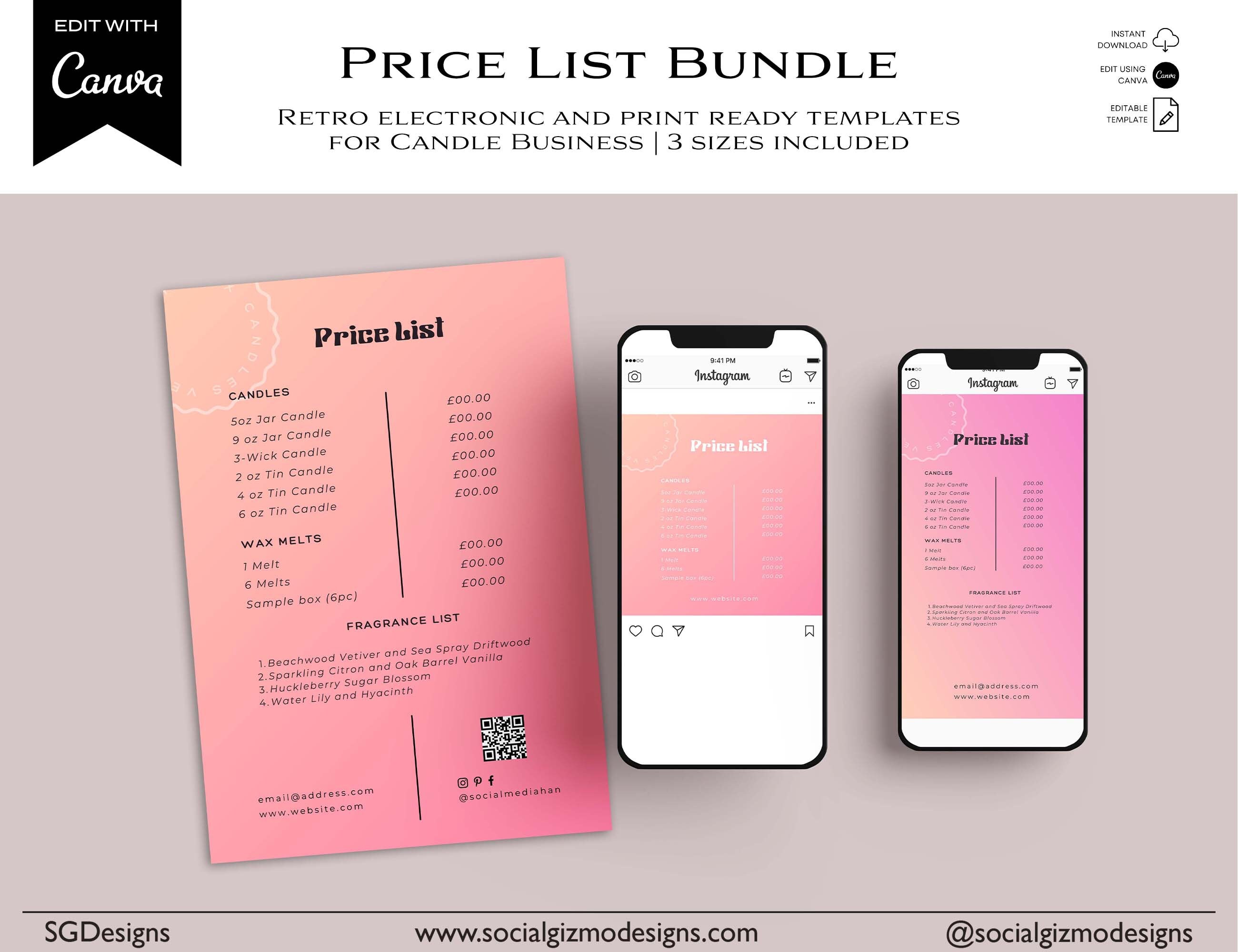 Editable Price Menu Template for Candle Business, Retro Scent Menu ...
