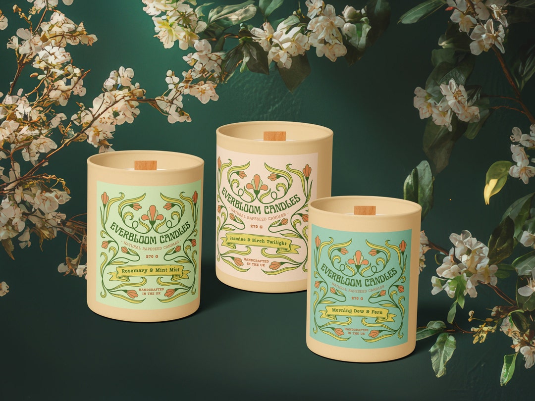 Art Nouveau Candle Label Template, Vintage Floral Candle Packaging ...