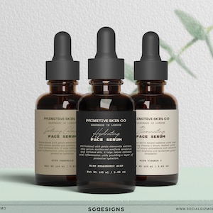 Minimal DIY Dropper Label Template, Black Editable Serum Label Template ...