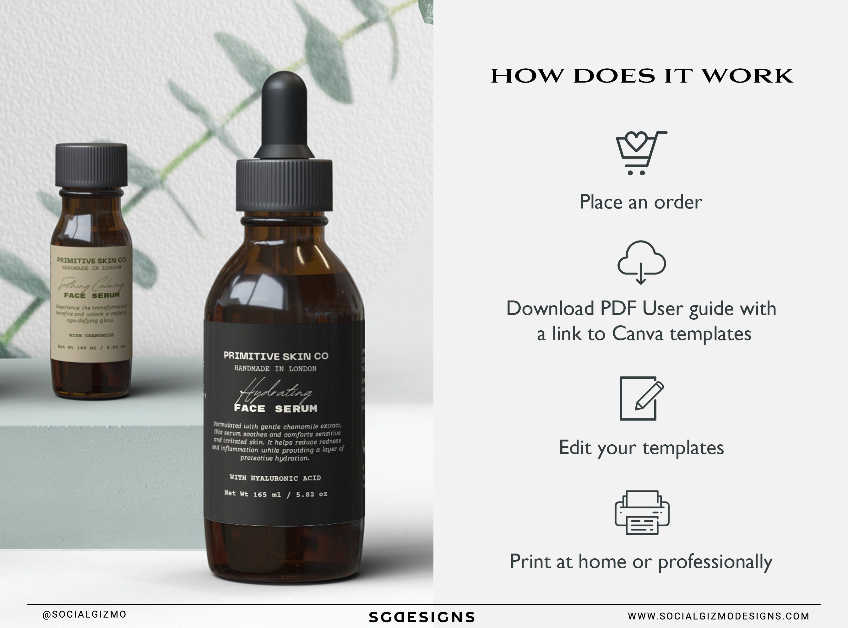 Minimal DIY Dropper Label Template, Black Editable Serum Label Template ...