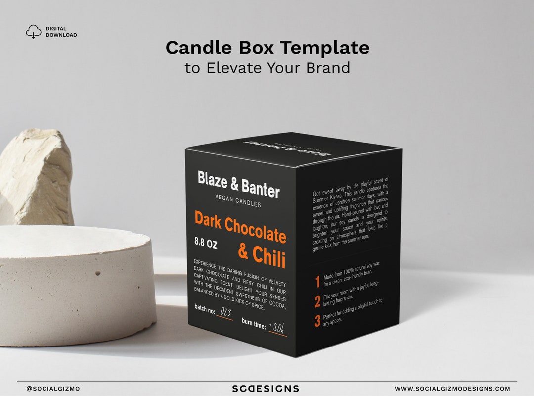 Black Candle Box Template, Modern Candle Packaging Design, Editable ...