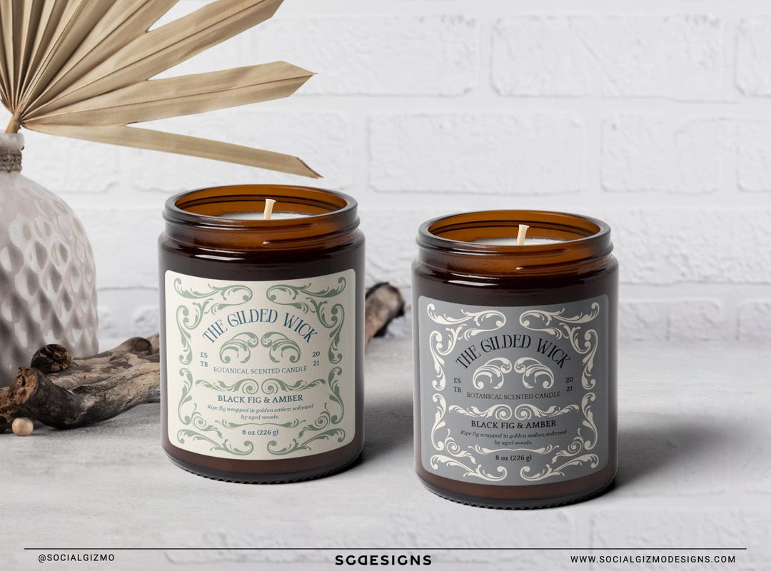 Vintage Apothecary Candle Labels, Ornate Botanical Packaging Design ...