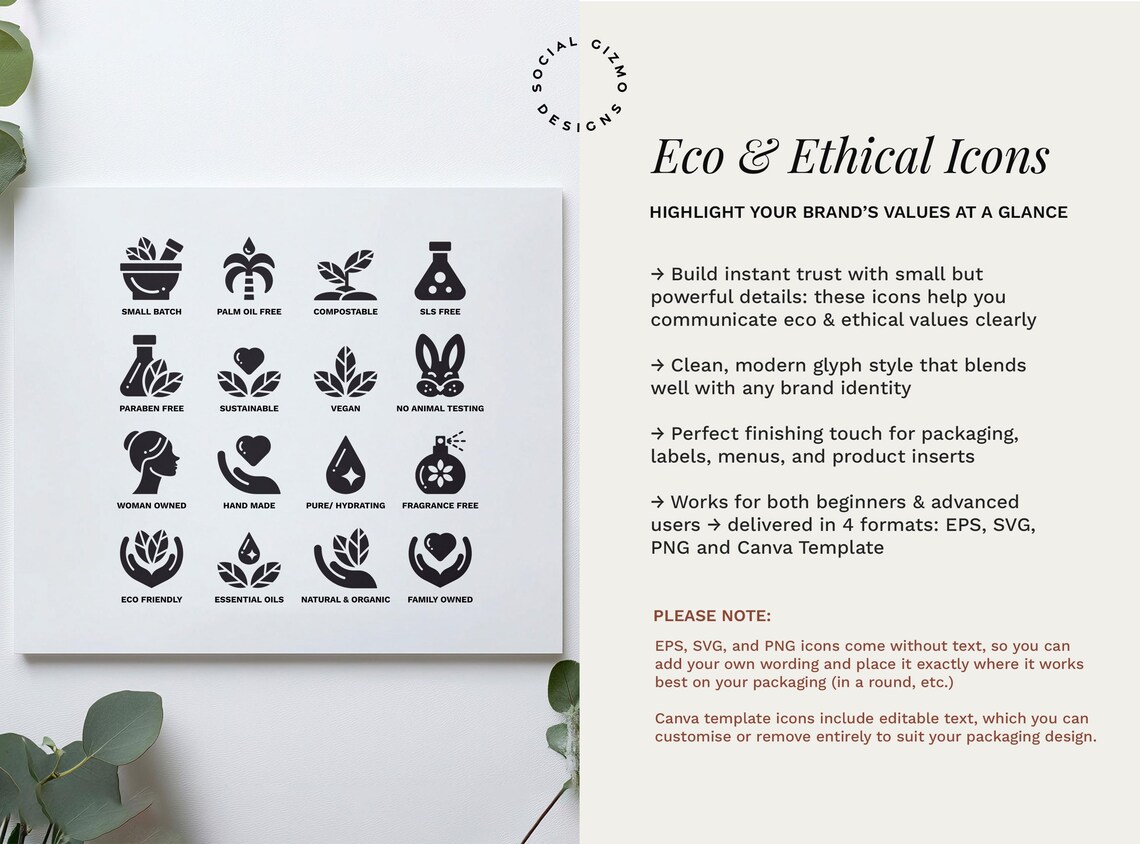 Eco & Ethical Icon Set for Small Business, Sustainable Packaging Icons ...