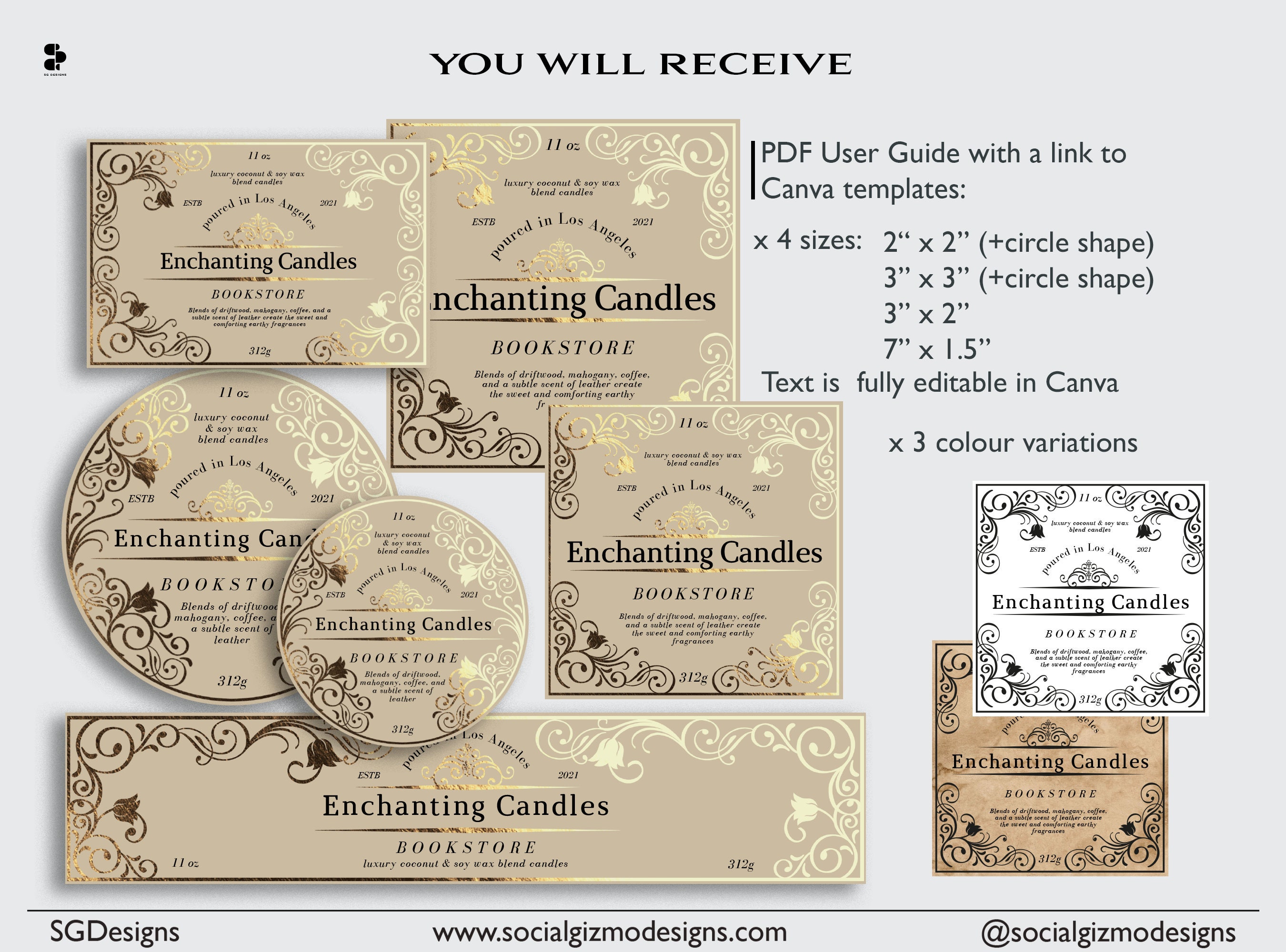 Elegant Candle Labels, Apothecary Candle Label Templates, Editable ...