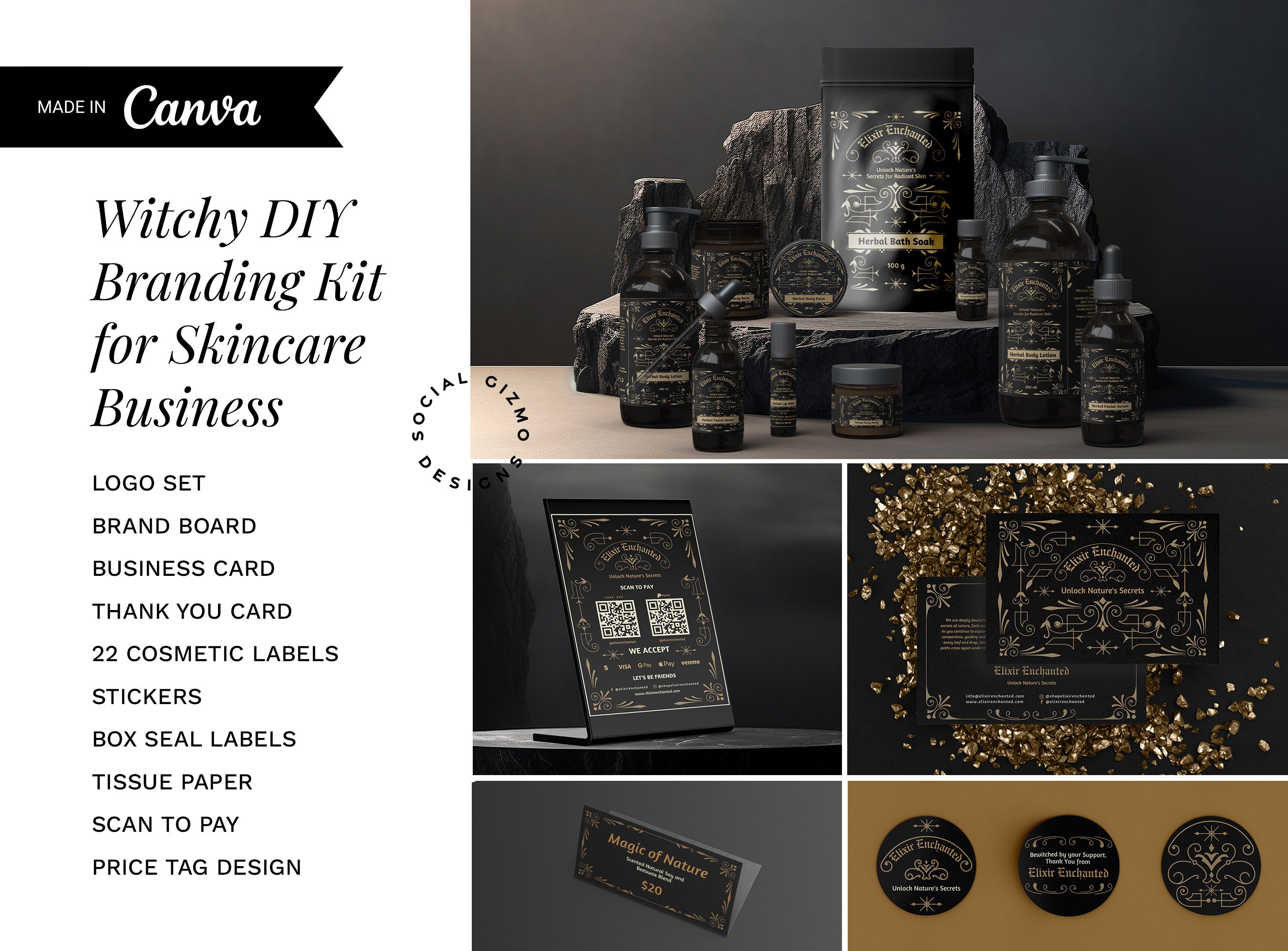 Black Witchy DIY Branding Kit for Skincare Business, DIY Alchemy Brand ...