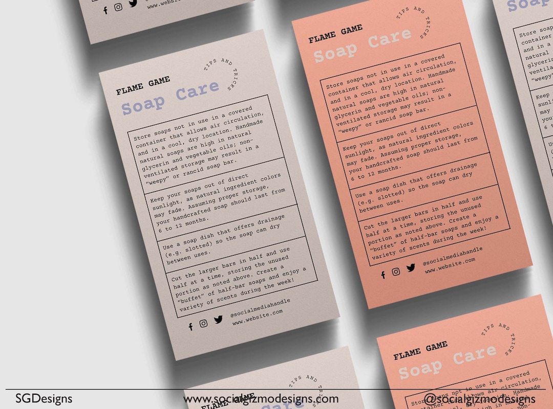 Soap Care Card Template, Editable Apothecary Soap Care Card, Soap Care ...