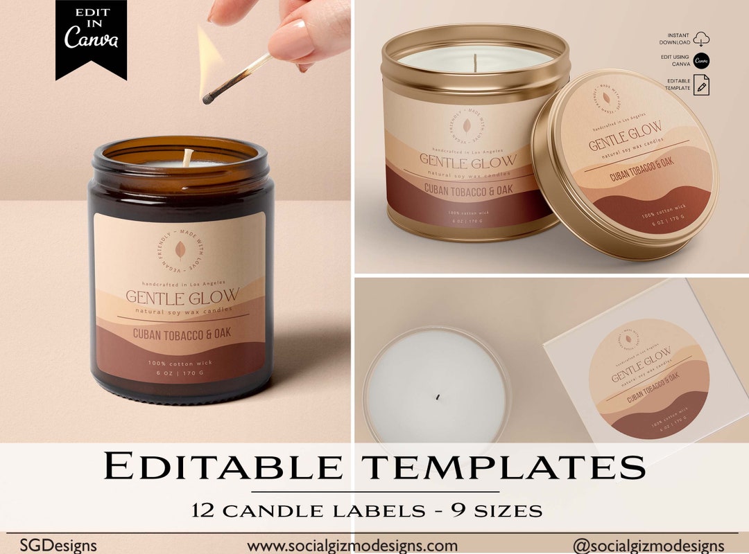 Earthy Beige Candle Label Templates: Elegant Label Bundle Editable in ...