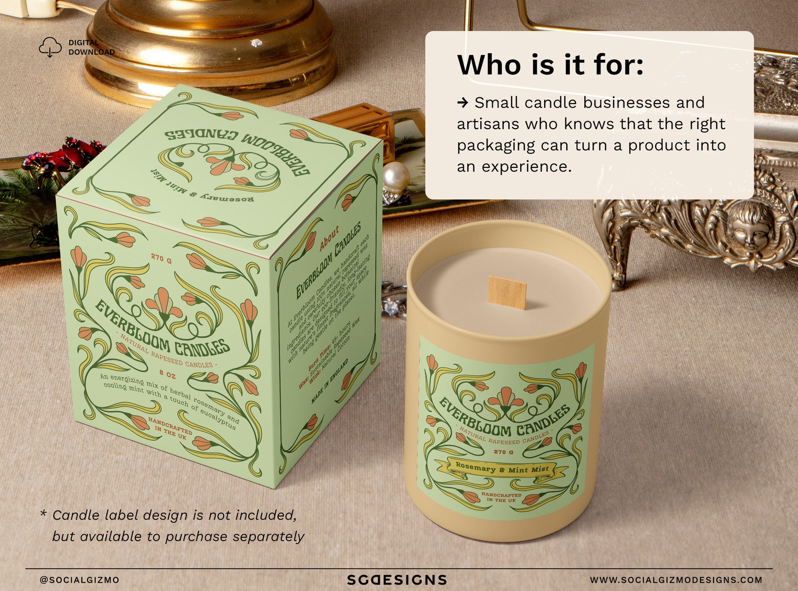 Elegant Vintage Candle Box Design Template, Art Nouveau Candle Box ...