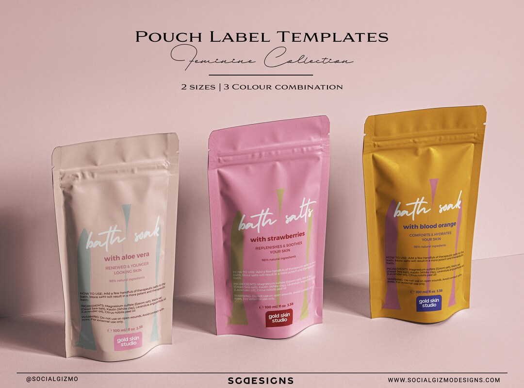 Chic Pouch Label Templates, DIY Bath Soak Label, Bold Pouch Labels ...