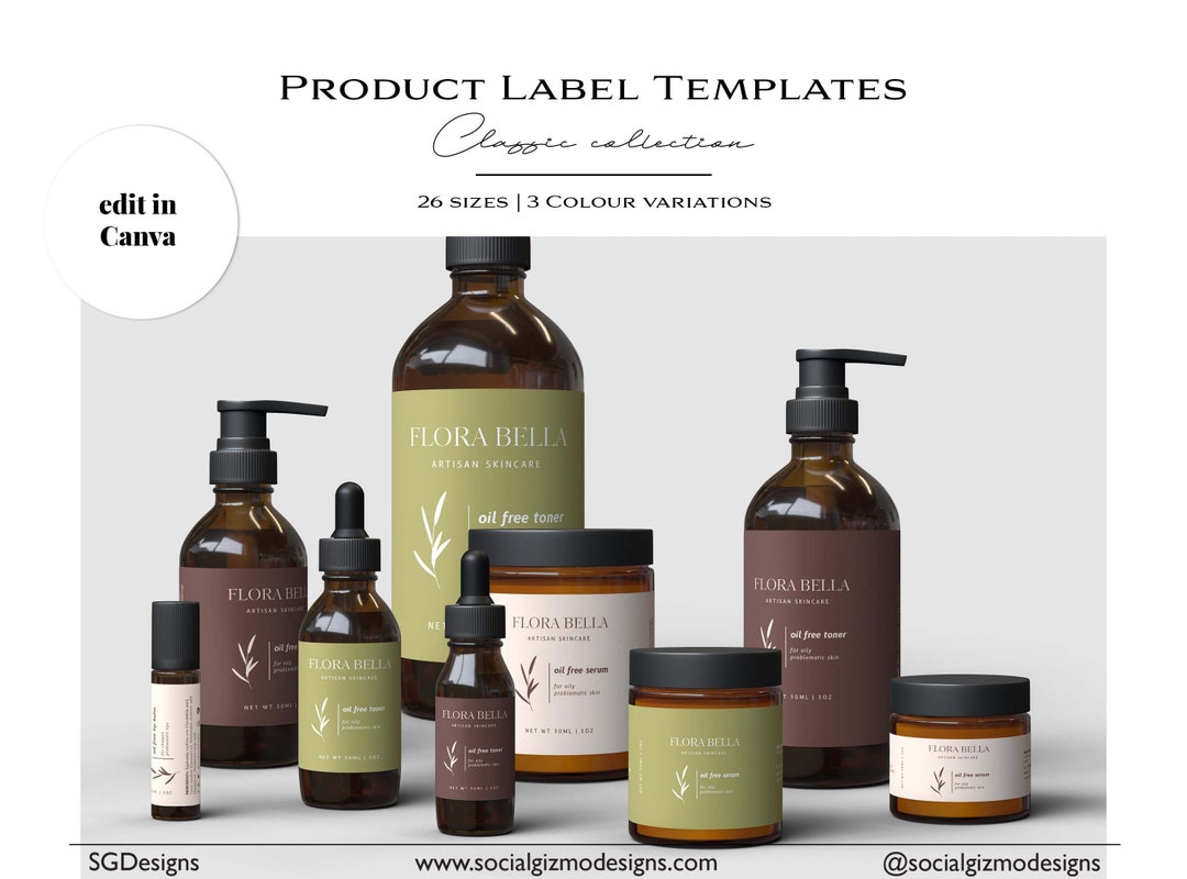 Minimal Skincare Label Template: Green Botanical Beauty Product Labels ...