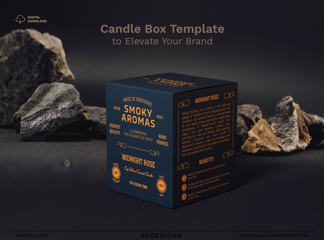 Vintage Candle Box Design, Masculine Dark Candle Box Design Template ...