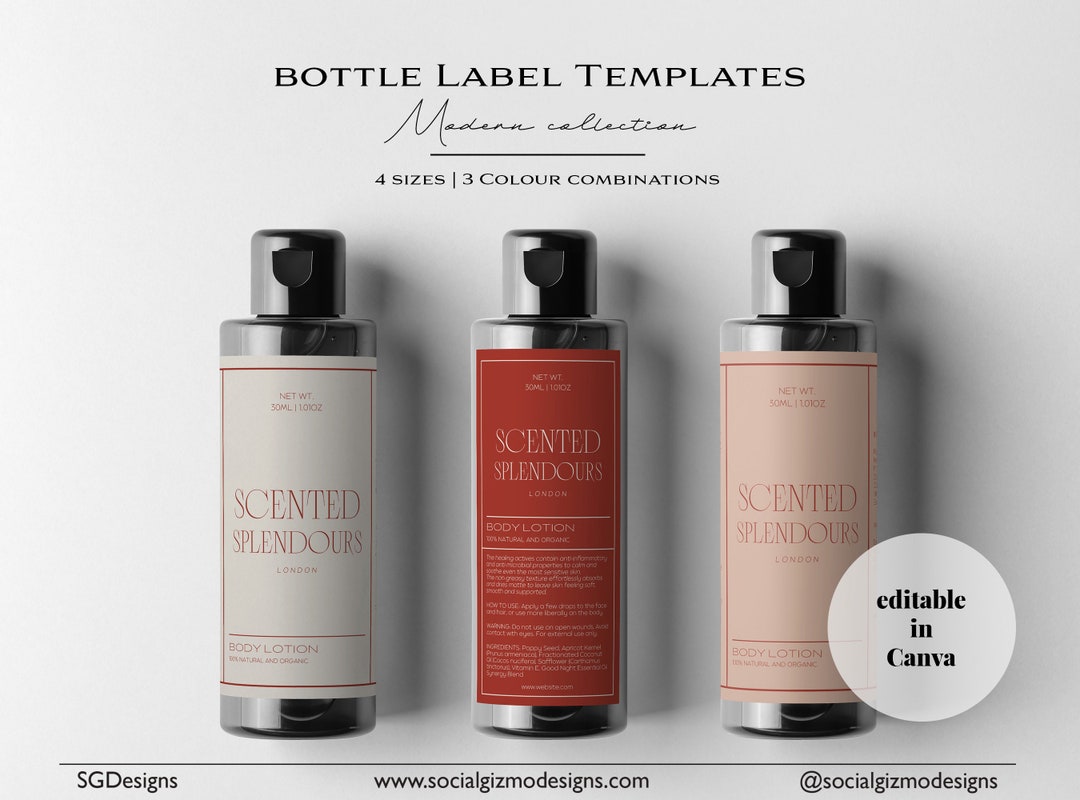 DIY Red Lotion Bottle Labels, Editable Minimal Beauty Bottle Labels ...