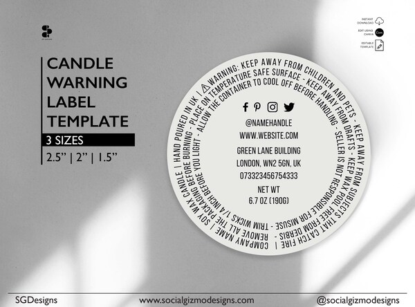 Editable Candle Warning Label Template, DIY Warning Template, Digital ...