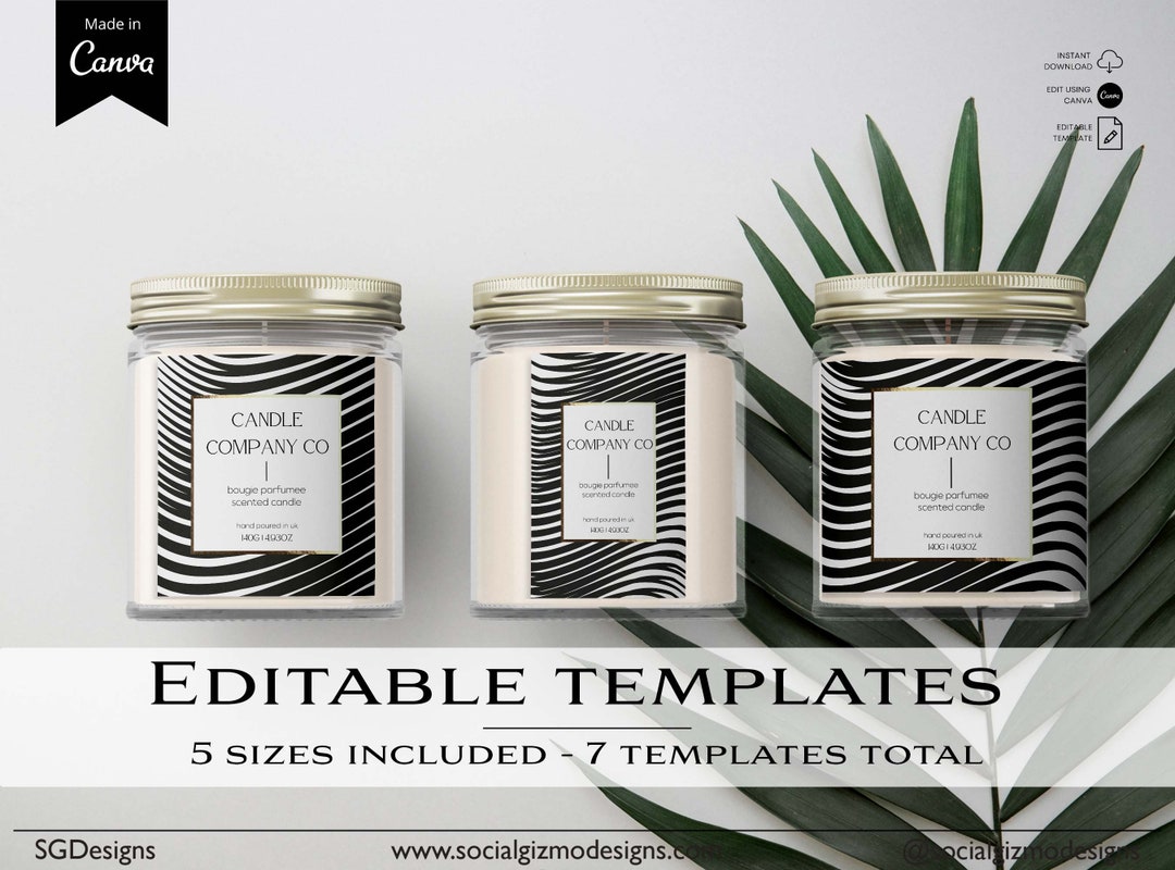 Modern Black Candle Label Templates: DIY Label Bundle Editable in Canva ...