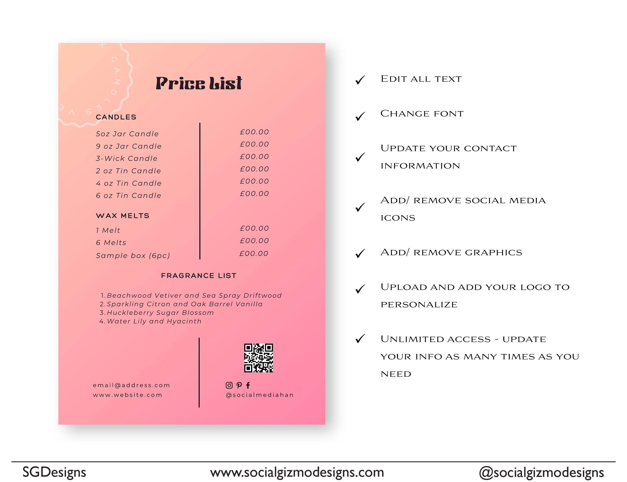 Editable Price Menu Template for Candle Business (Instant Download) - Etsy