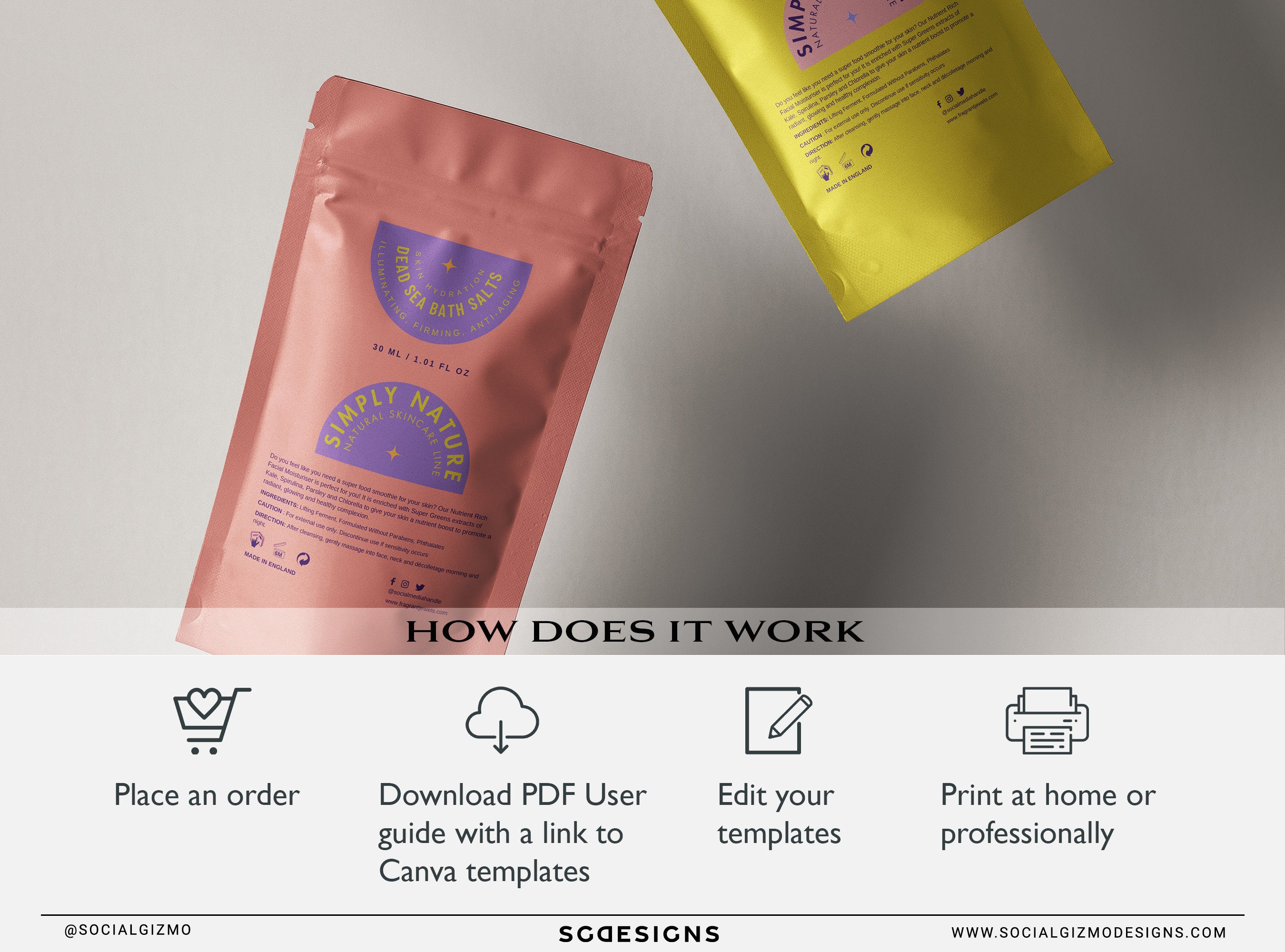 DIY Modern Pouch Label Templates, Bold Editable Pouch Label, Bath Salts ...